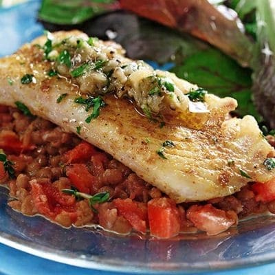 White Fish with Roasted Garlic and Lentil Mash - Canadian Food Focus